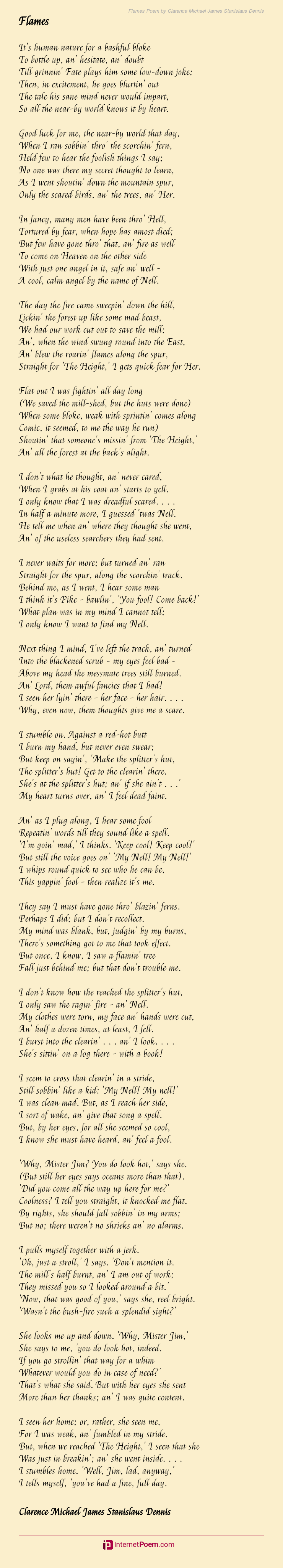 Flames Poem by Clarence Michael James Stanislaus Dennis