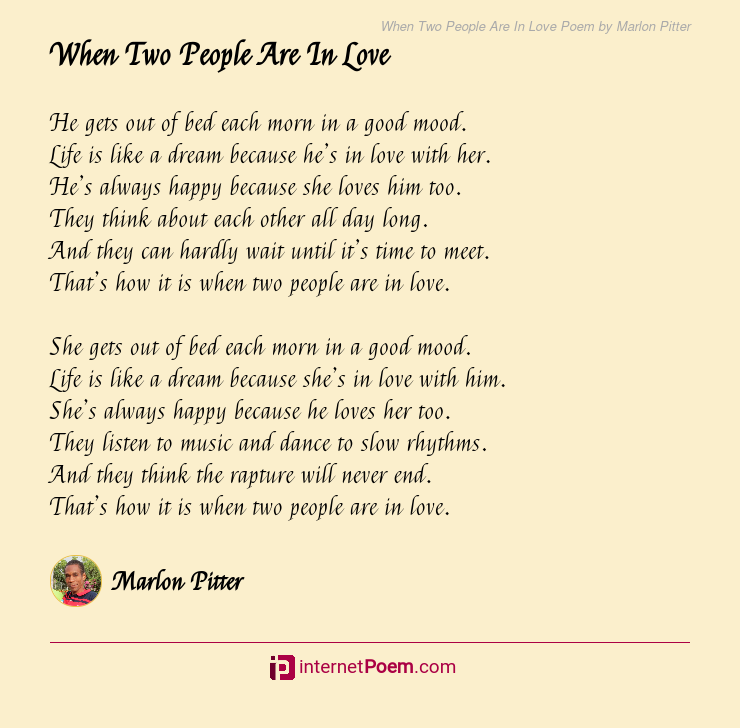 When Two People Are In Love Poem by Marlon Pitter