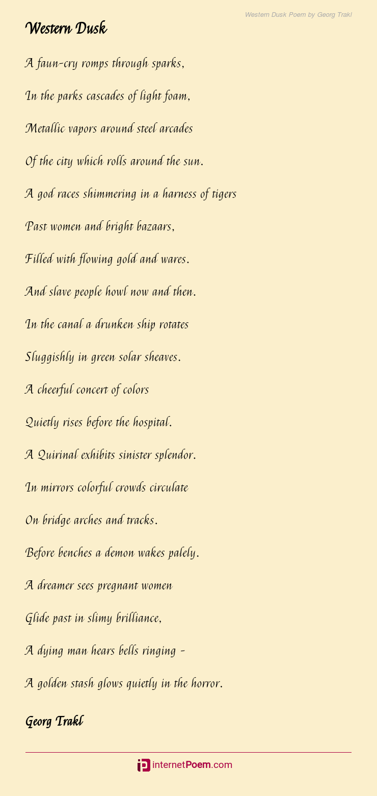 Western Dusk Poem by Georg Trakl