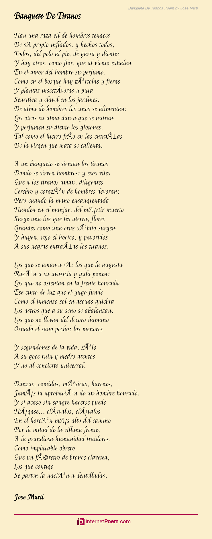 Banquete De Tiranos Poem by Jose Marti