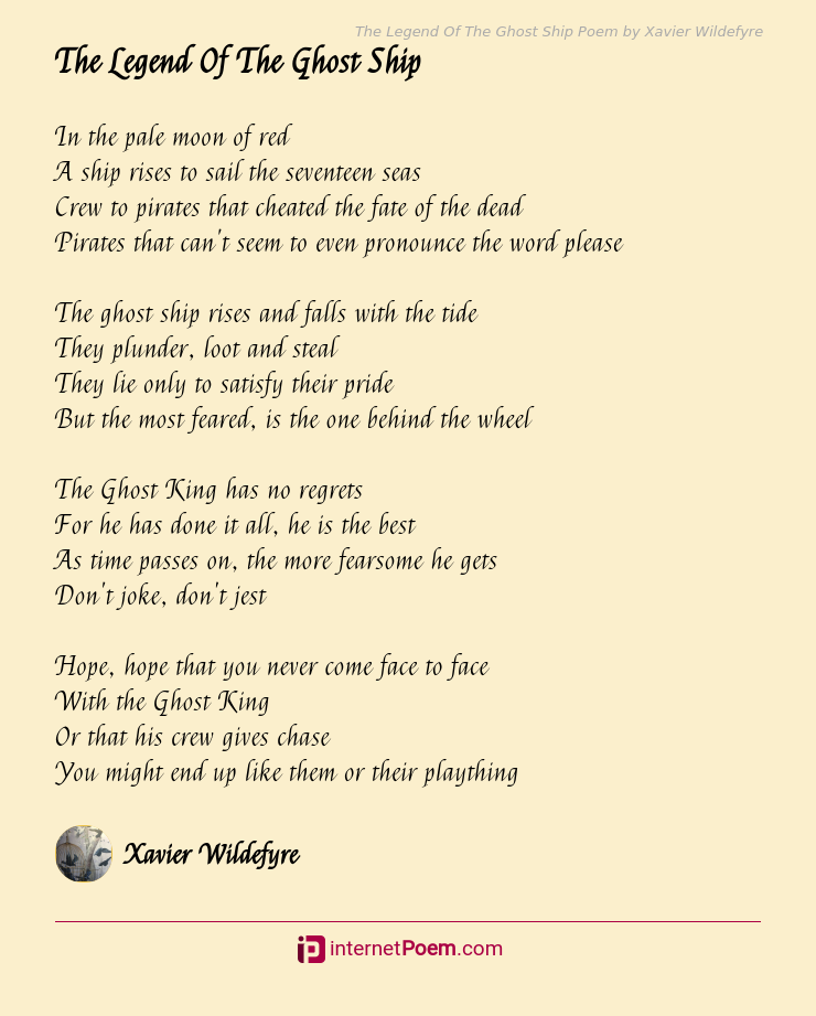 The Legend Of The Ghost Ship Poem by Xavier Wildefyre