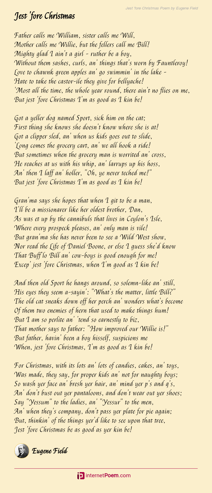 Jest 'fore Christmas Poem by Eugene Field