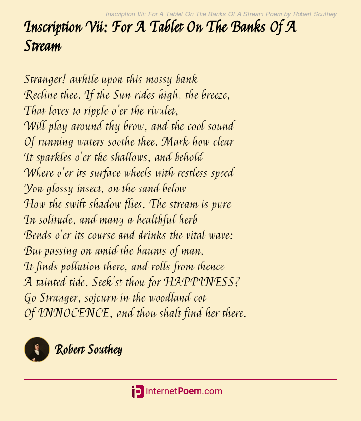 Inscription Vii: For A Tablet On The Banks Of A Stream Poem Rhyme Scheme