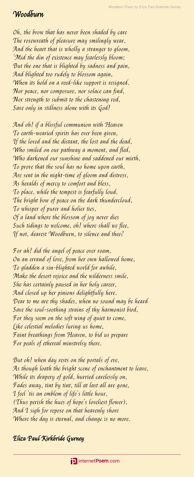 Woodburn Poem by Eliza Paul Kirkbride Gurney