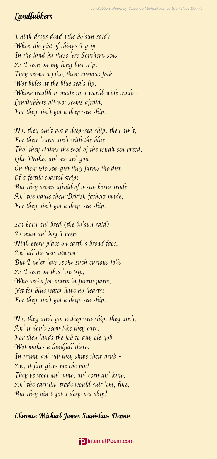 Landlubbers Poem by Clarence Michael James Stanislaus Dennis