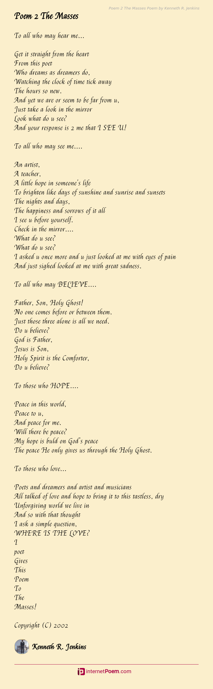 Poem 2 The Masses Poem by Kenneth R. Jenkins