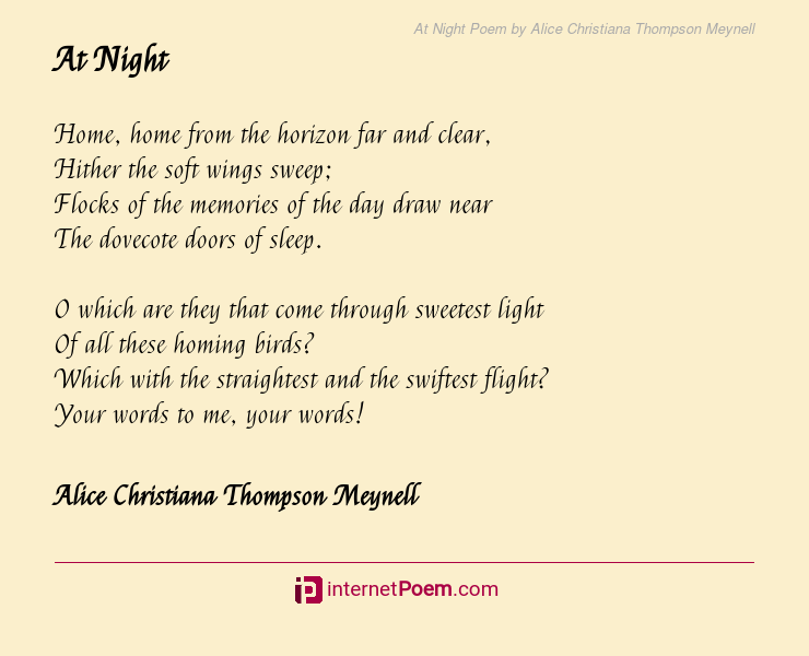 At Night Poem by Alice Christiana Thompson Meynell