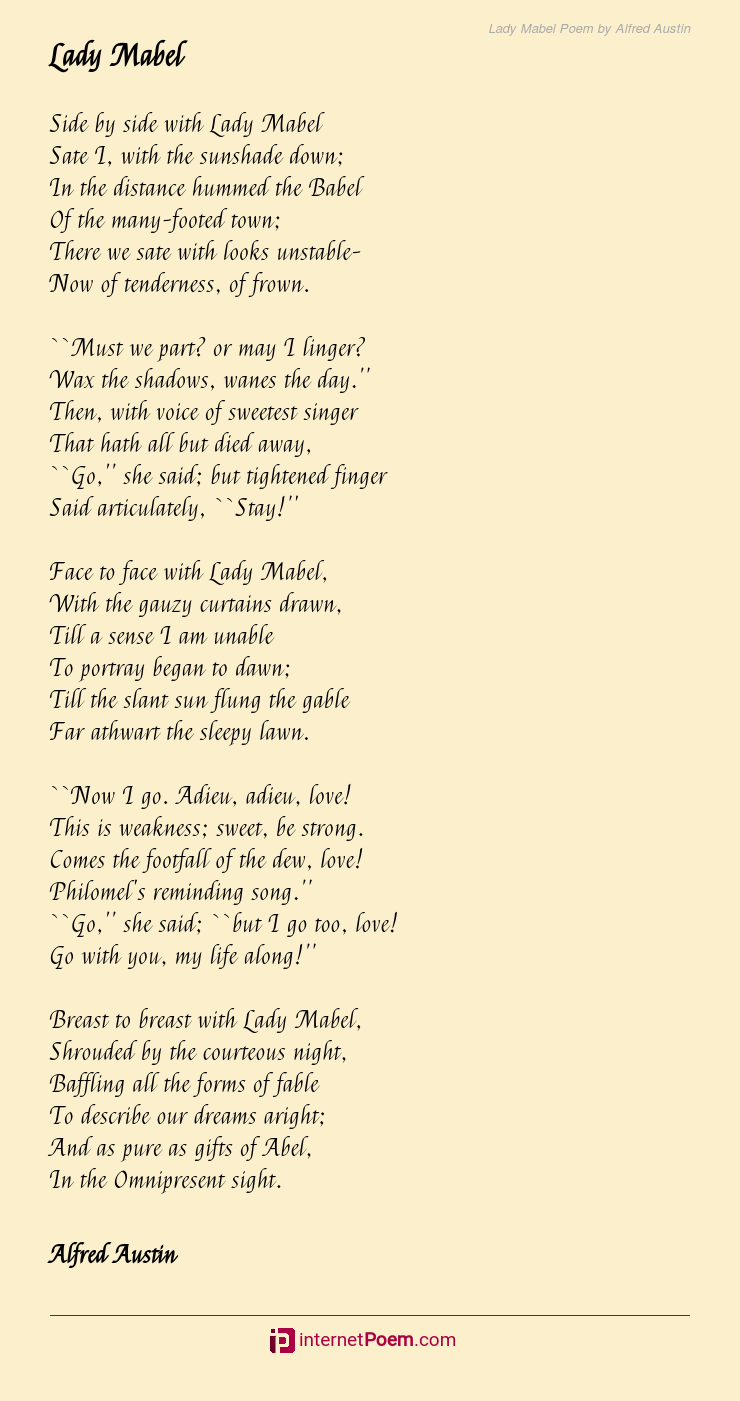 Lady Mabel Poem by Alfred Austin