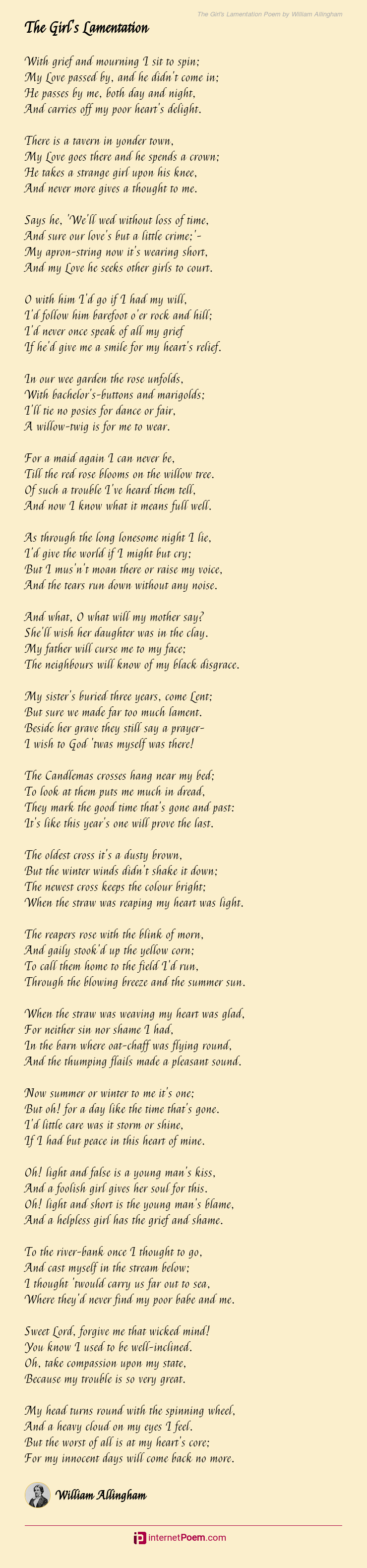 The Girl's Lamentation Poem by William Allingham