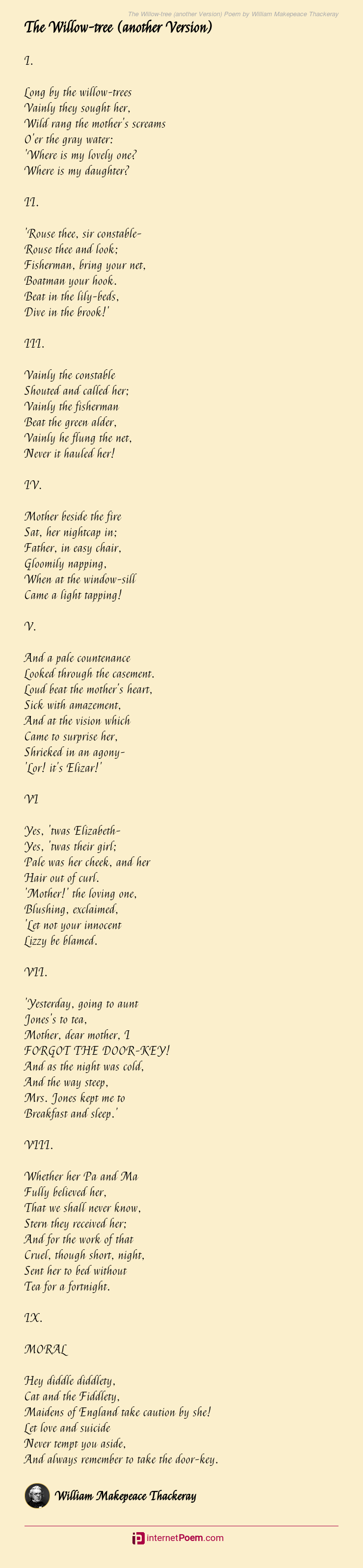 The Willow-tree (another Version) Poem by William Makepeace Thackeray