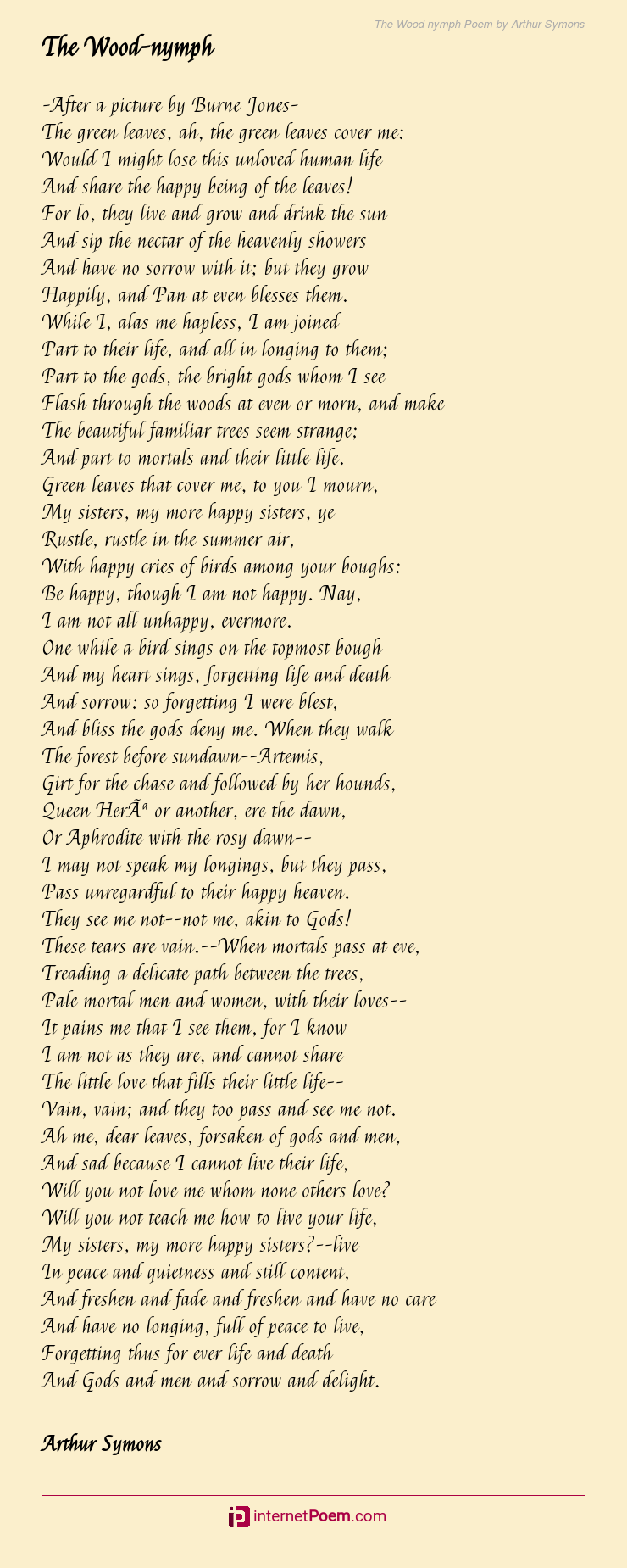 The Wood-nymph Poem by Arthur Symons