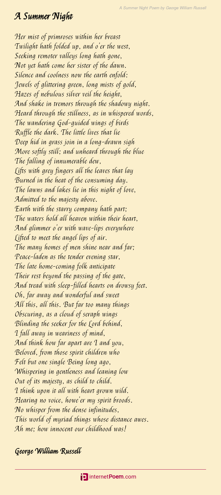 A Summer Night Poem by George William Russell