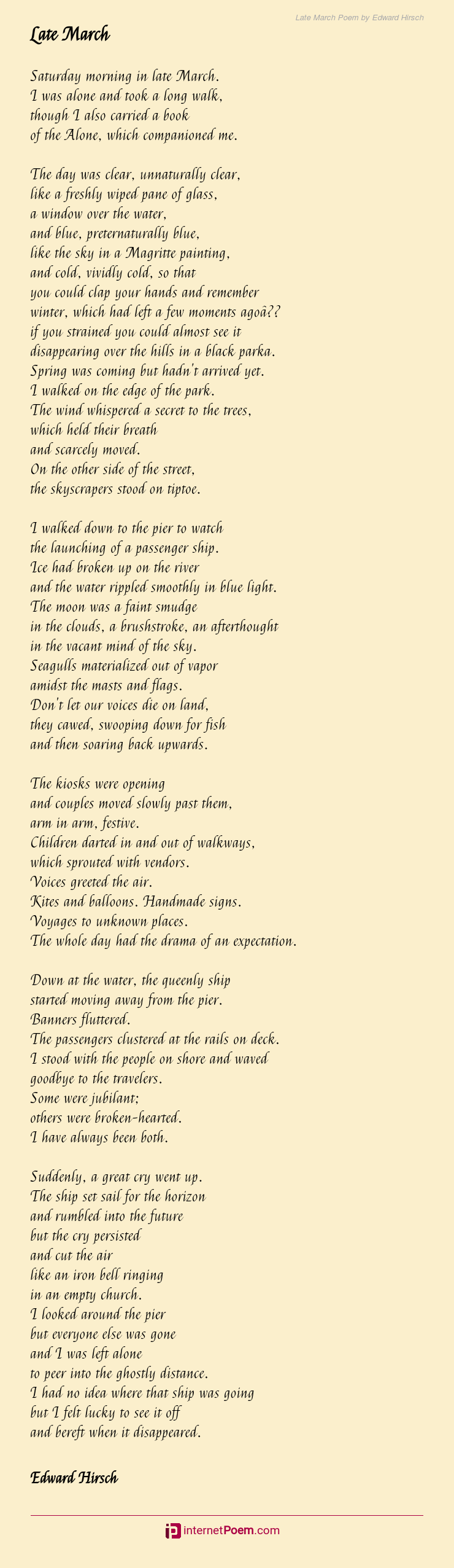 Late March Poem by Edward Hirsch