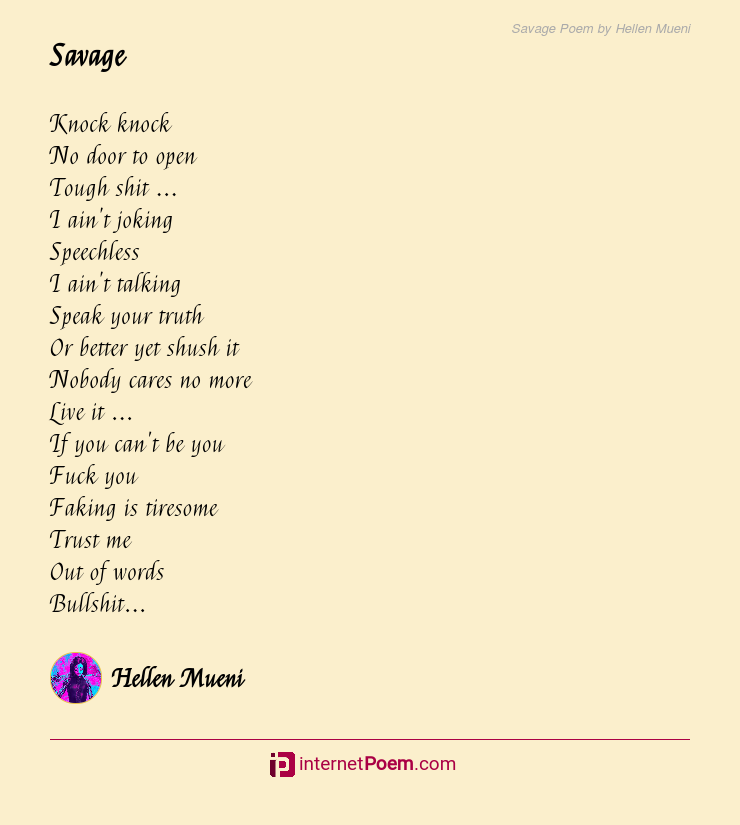 Savage Poem by Hellen Mueni