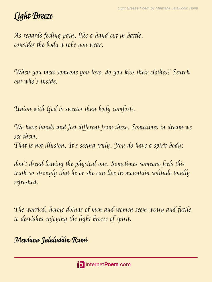 Light Breeze Poem by Mewlana Jalaluddin Rumi