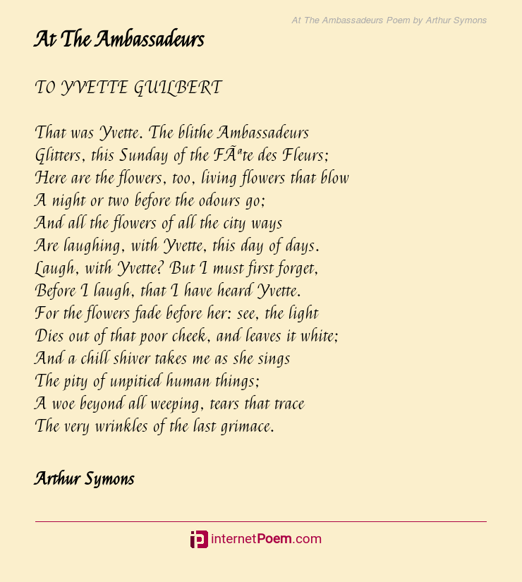At The Ambassadeurs Poem by Arthur Symons