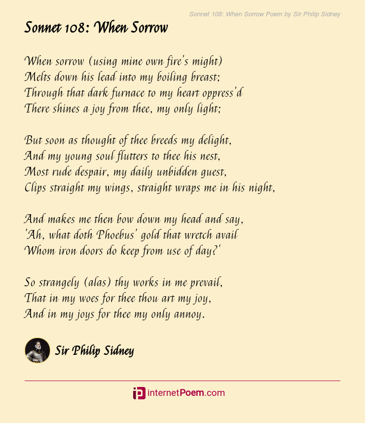 Sonnet 108: When Sorrow Poem by Sir Philip Sidney
