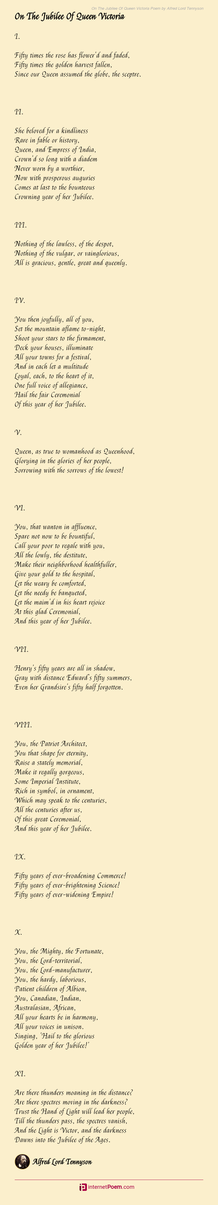 On The Jubilee Of Queen Victoria Poem by Alfred Lord Tennyson
