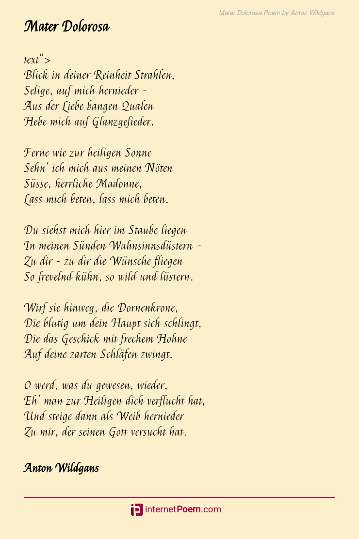 Mater Dolorosa Poem by Anton Wildgans