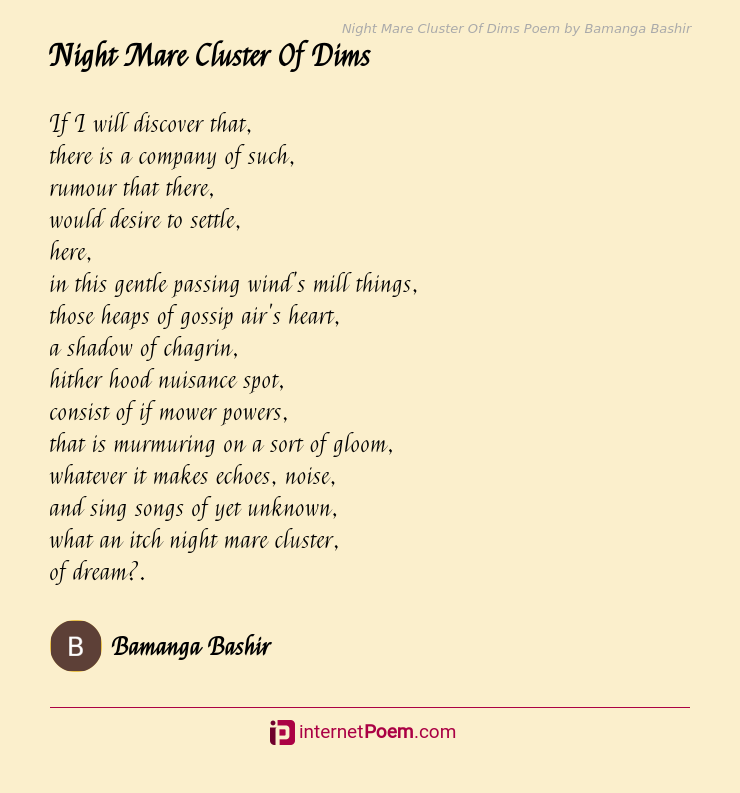 Night Mare Cluster Of Dims Poem Rhyme Scheme