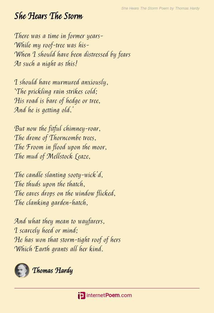 She Hears The Storm Poem by Thomas Hardy