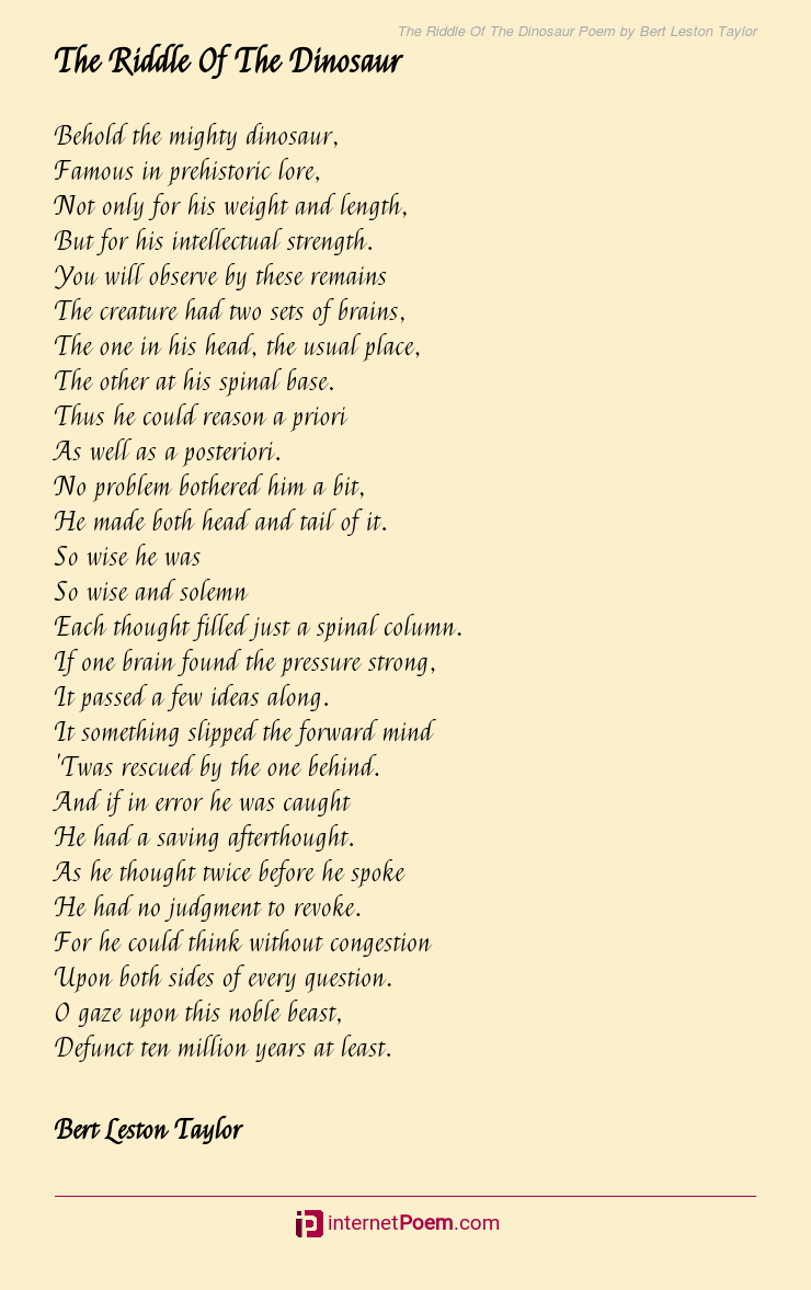 The Riddle Of The Dinosaur Poem by Bert Leston Taylor
