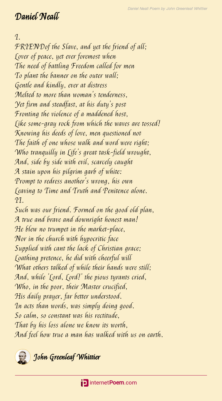 Daniel Neall Poem by John Greenleaf Whittier