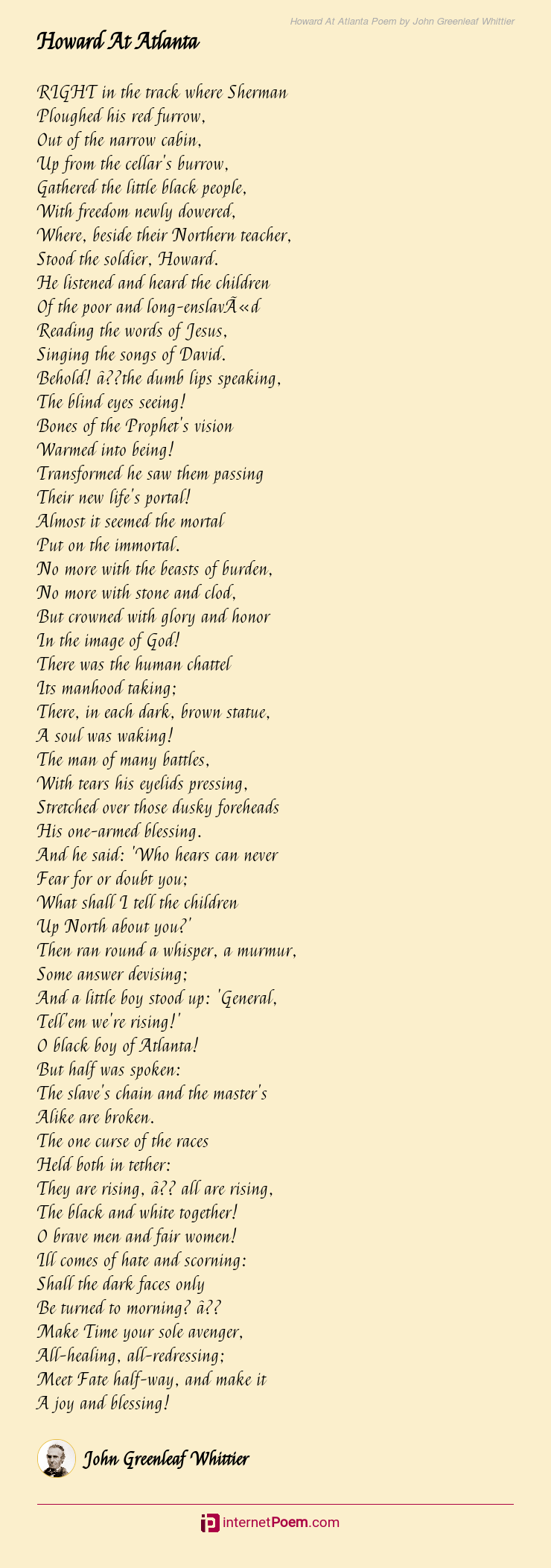 Howard At Atlanta Poem by John Greenleaf Whittier