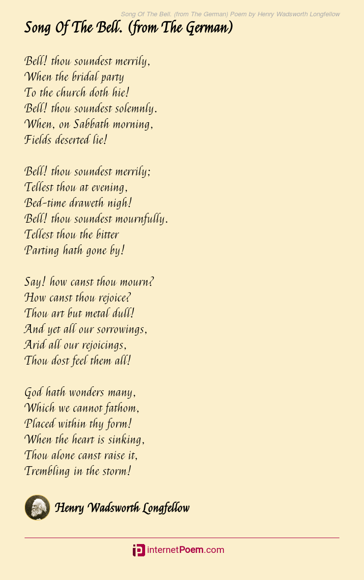 Song Of The Bell. (from The German) Poem by Henry Wadsworth Longfellow