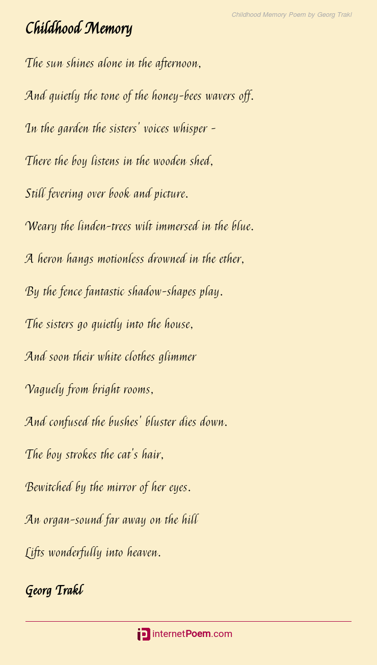 Childhood Memory Poem By Georg Trakl