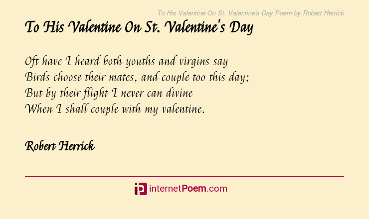 To His Valentine On St. Valentine's Day Poem by Robert Herrick