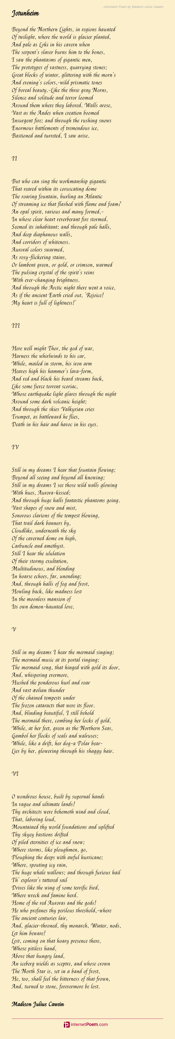 Jotunheim Poem by Madison Julius Cawein