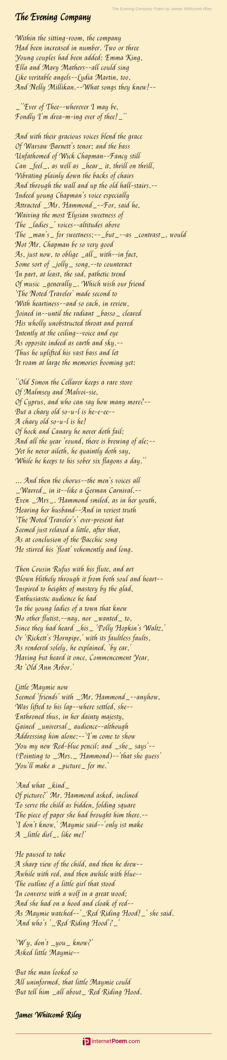 The Evening Company Poem by James Whitcomb Riley