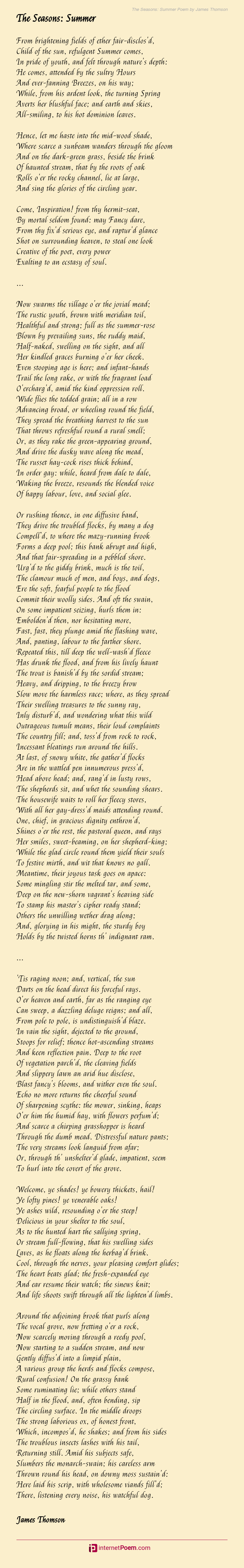 The Seasons: Summer Poem by James Thomson
