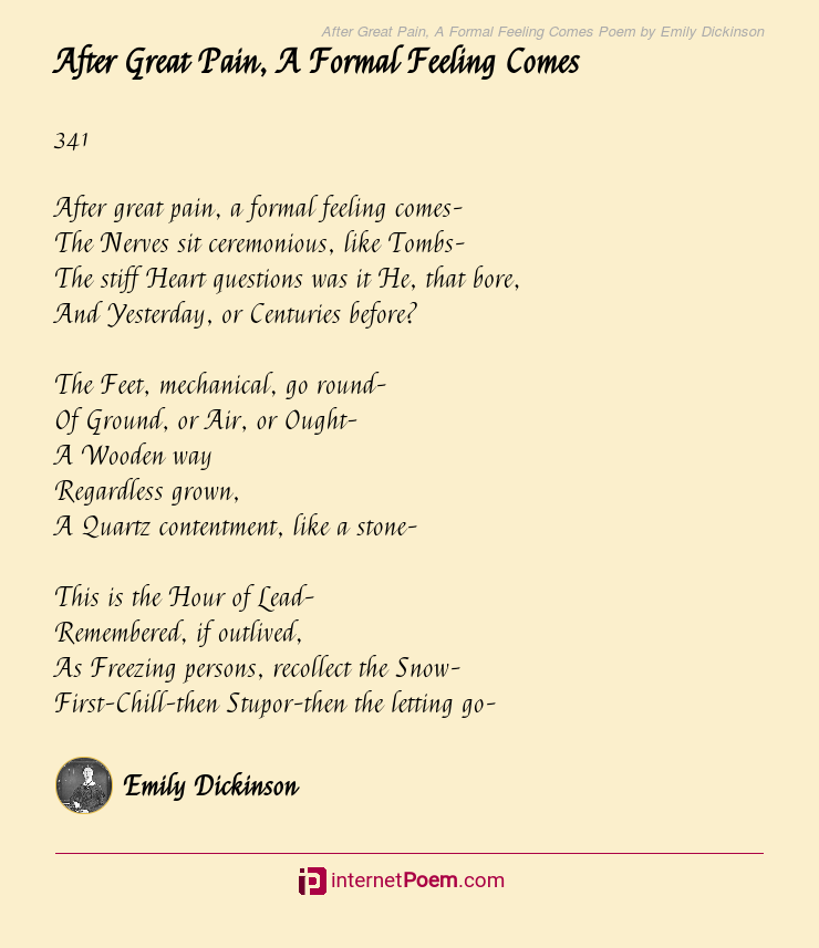 After Great Pain, A Formal Feeling Comes Poem by Emily Dickinson