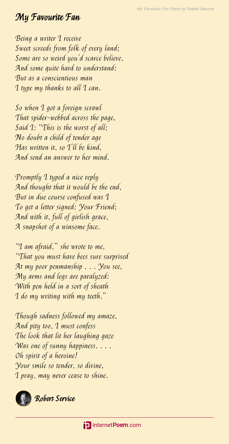 My Favourite Fan Poem by Robert Service
