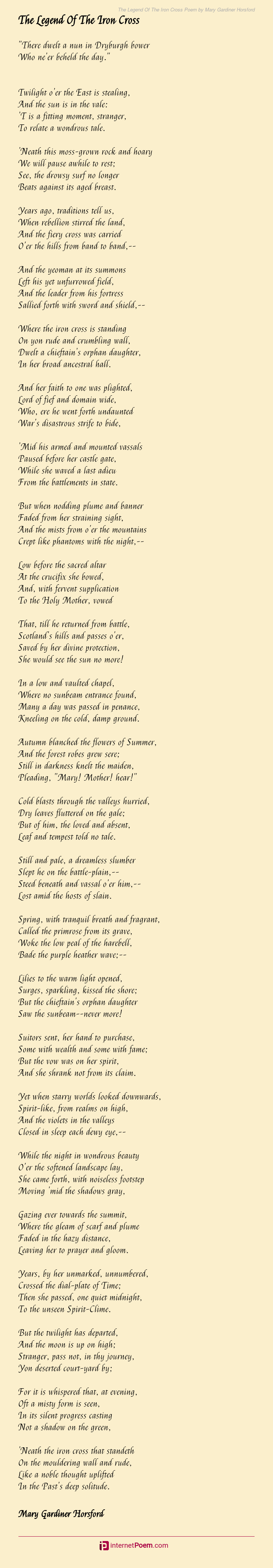 The Legend Of The Iron Cross Poem by Mary Gardiner Horsford