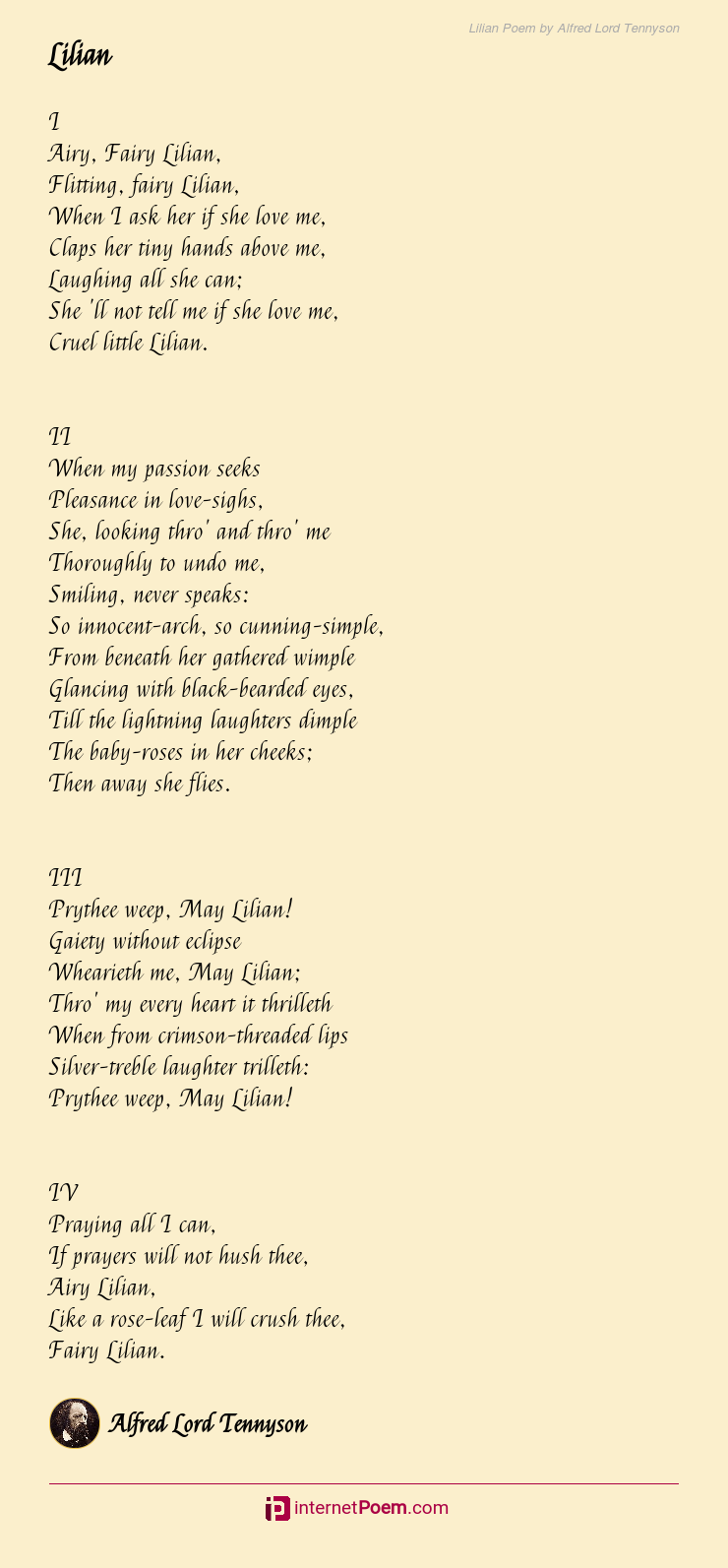 Lilian Poem by Alfred Lord Tennyson