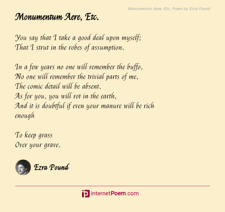 Monumentum Aere, Etc. Poem by Ezra Pound