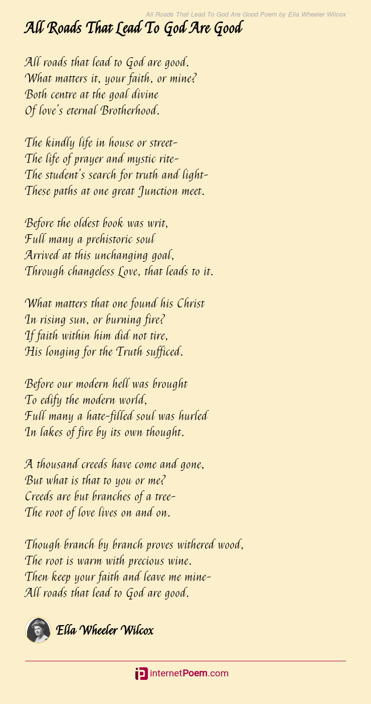 All Roads That Lead To God Are Good Poem Rhyme Scheme