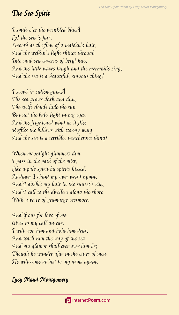 The Sea Spirit Poem by Lucy Maud Montgomery