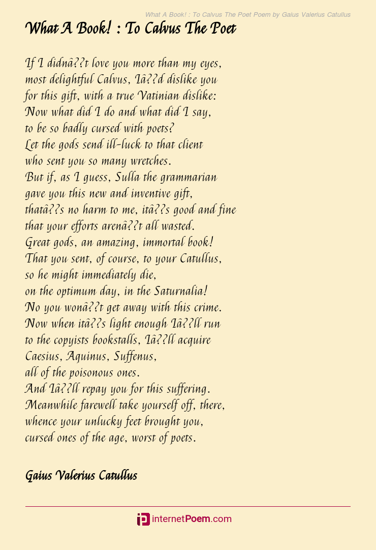 What A Book! : To Calvus The Poet Poem Rhyme Scheme
