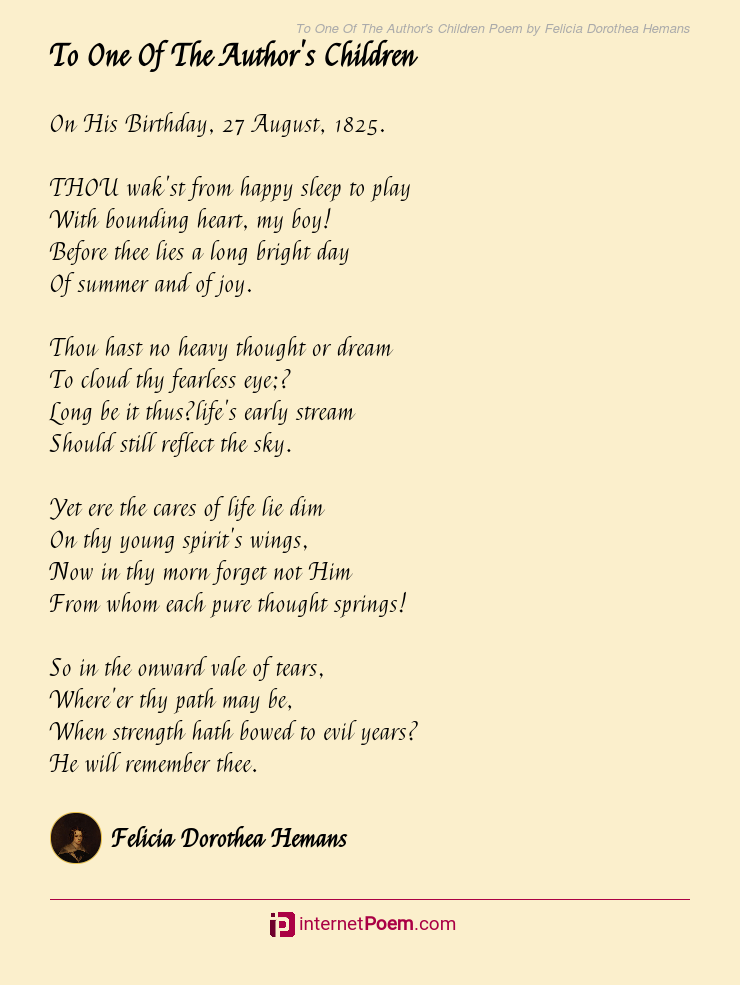 To One Of The Author's Children Poem by Felicia Dorothea Hemans