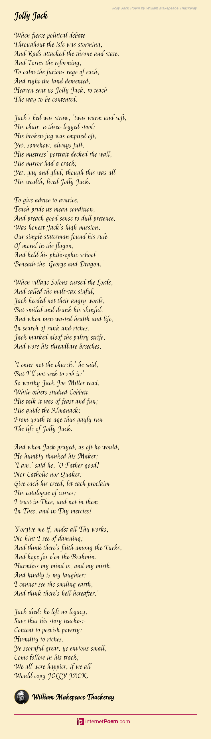 Jolly Jack Poem by William Makepeace Thackeray