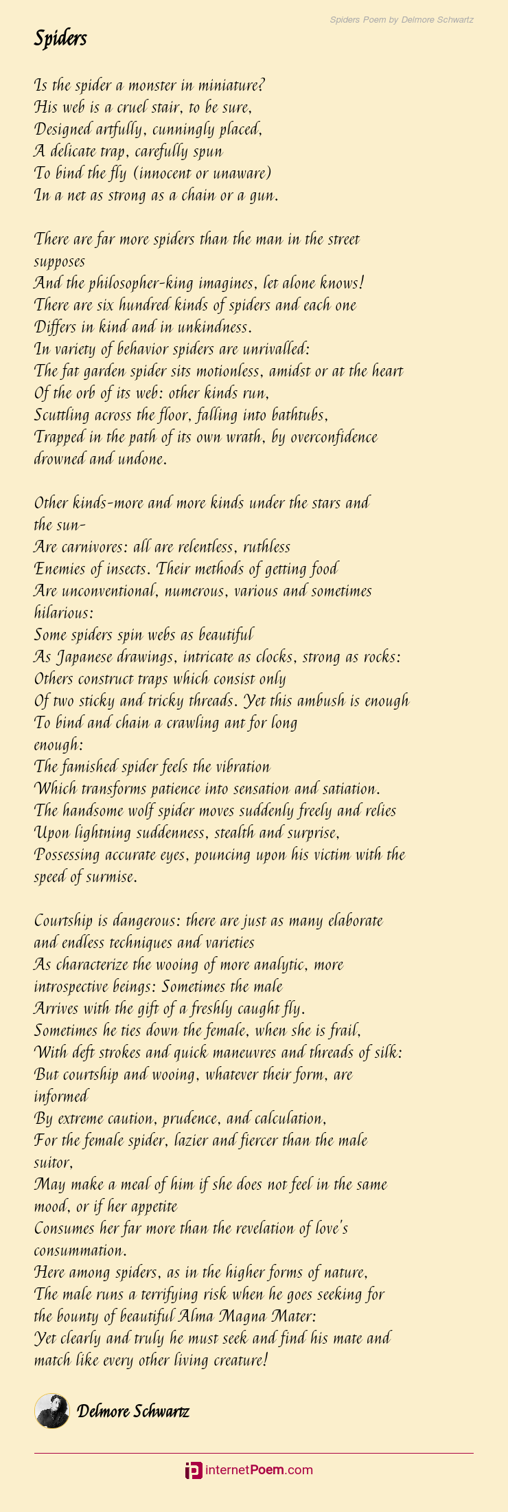 Spiders Poem by Delmore Schwartz