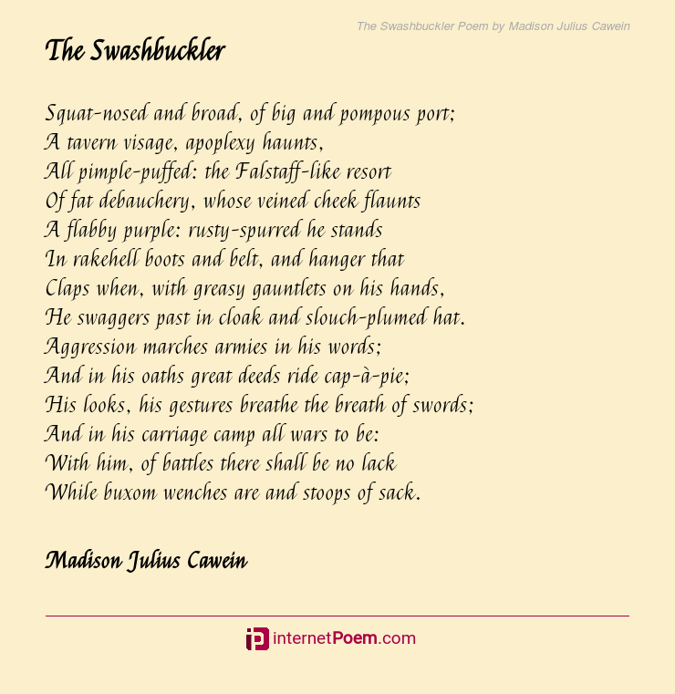 The Swashbuckler Poem by Madison Julius Cawein