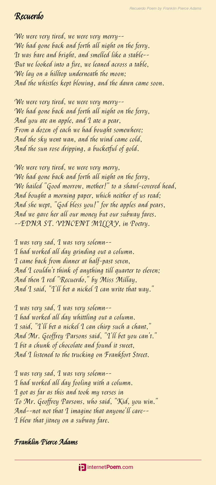 Recuerdo Poem by Franklin Pierce Adams