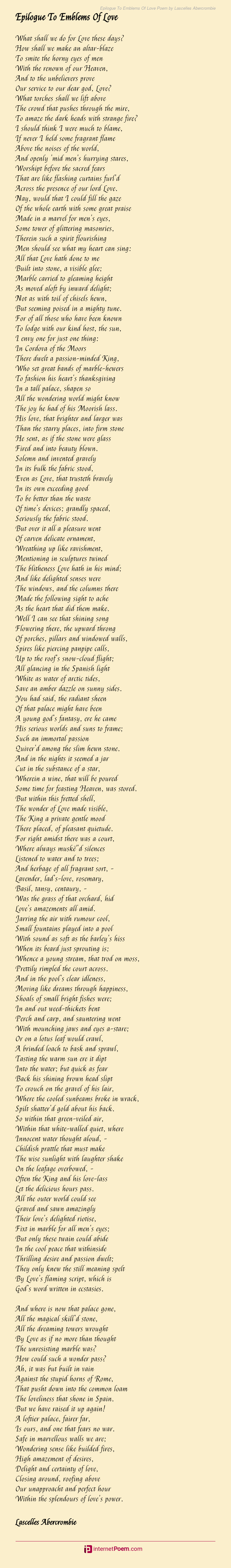 Epilogue To Emblems Of Love Poem by Lascelles Abercrombie
