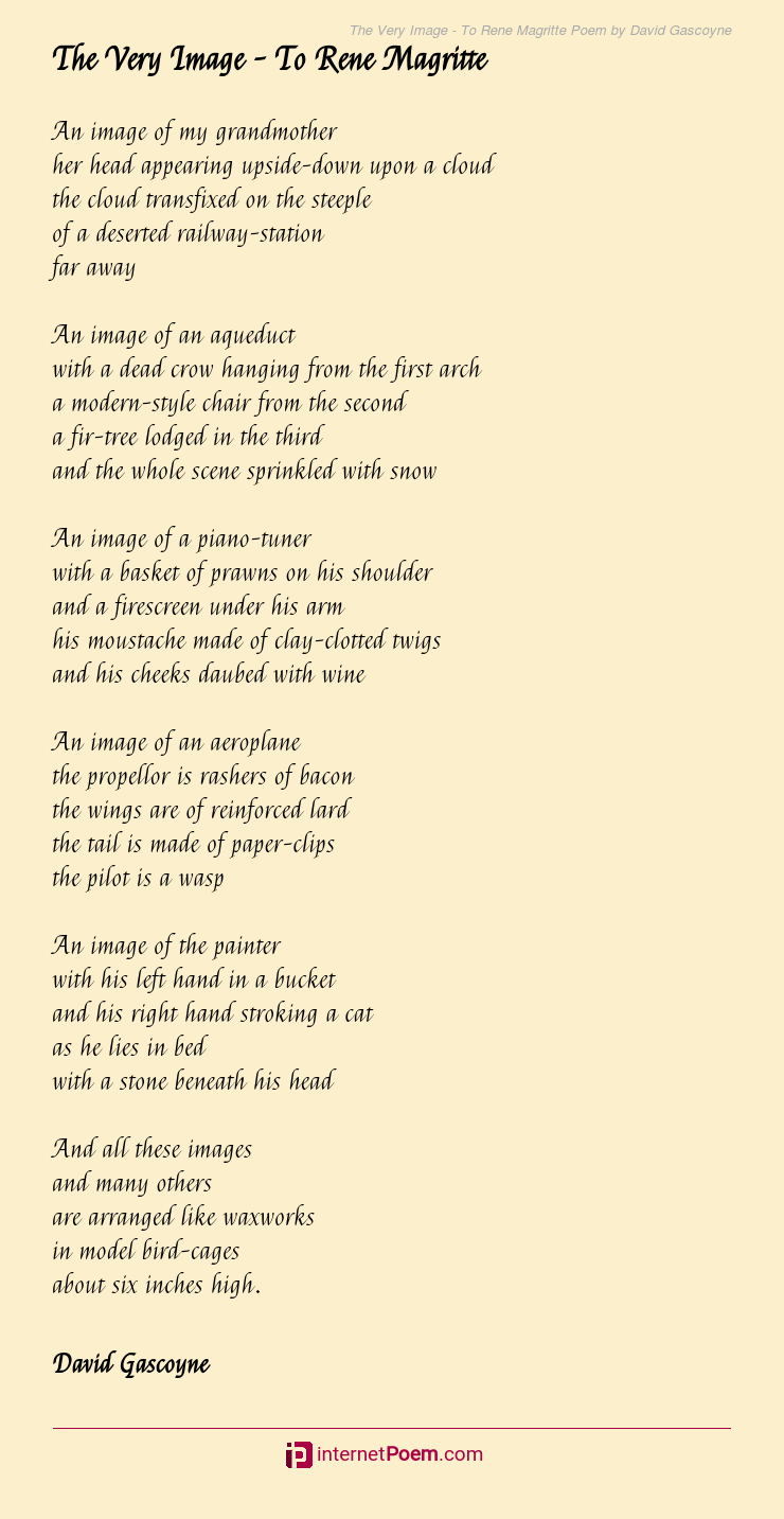 The Very Image - To Rene Magritte Poem by David Gascoyne