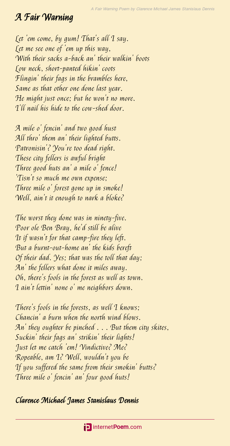 A Fair Warning Poem Rhyme Scheme
